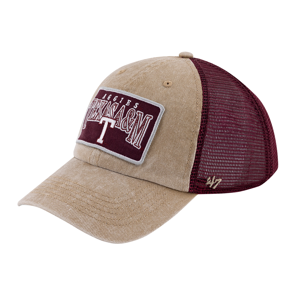 47 Brand Aggies Block T Patch Tan & Maroon Unstructured Hat