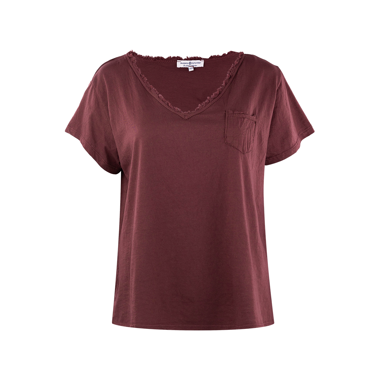 Collegiate Outfitters Maroon V-Neck Frayed Tee