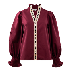 ENTRO Long Sleeve Leopard Trim Blouse