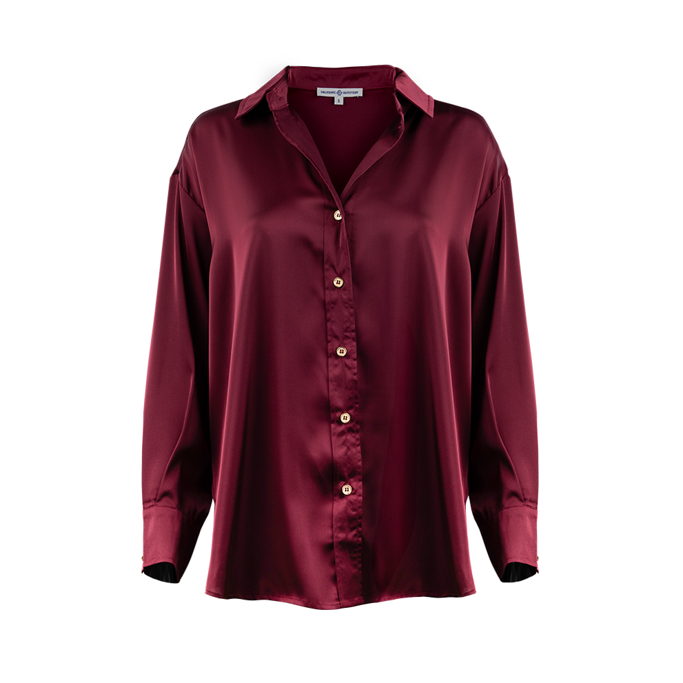 Maroon Satin Button Down Top