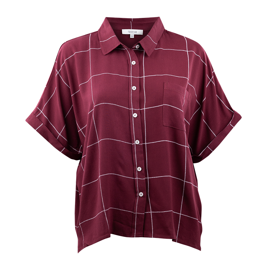 Maroon Square Short Sleeve Button Down