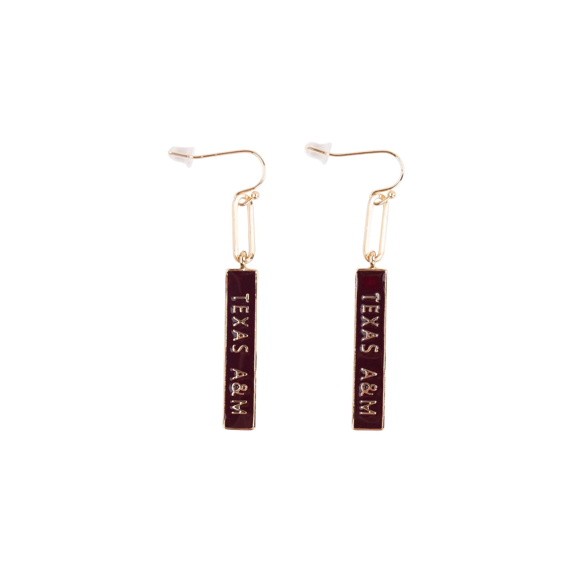 SHELBY & GRACE Maroon Dangle Rectangular Aggies Earrings