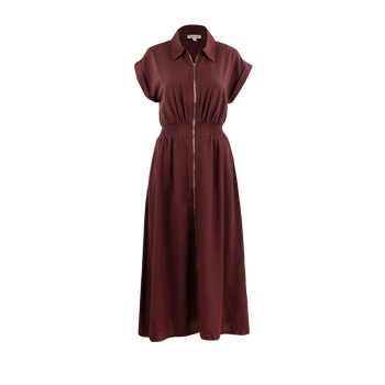 Drop Sleeve Collared Zip Up Dress in Maroon - Aggieland Outfitters
