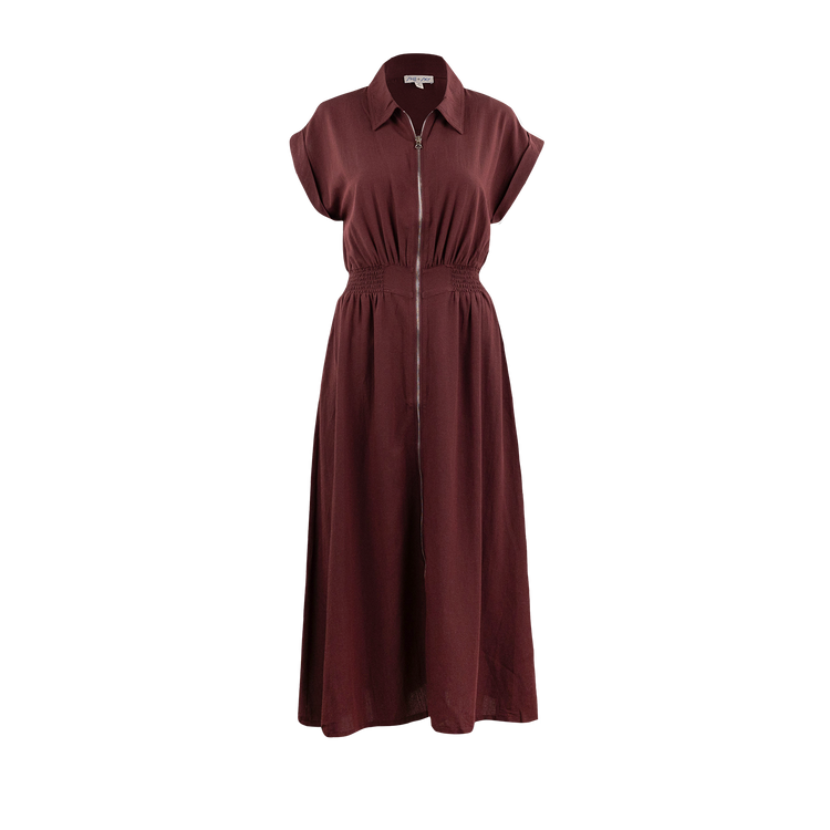 Drop Sleeve Collared Zip Up Dress in Maroon - Aggieland Outfitters