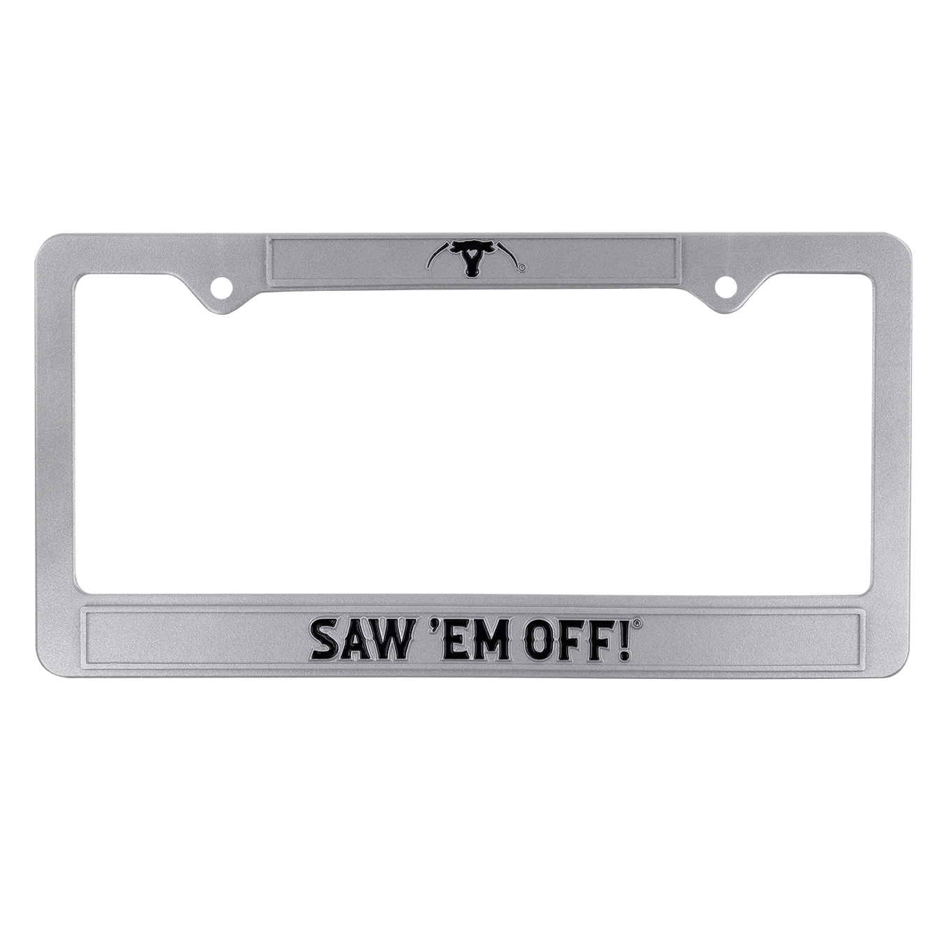 Silver Saw 'Em Off License Plate Frame