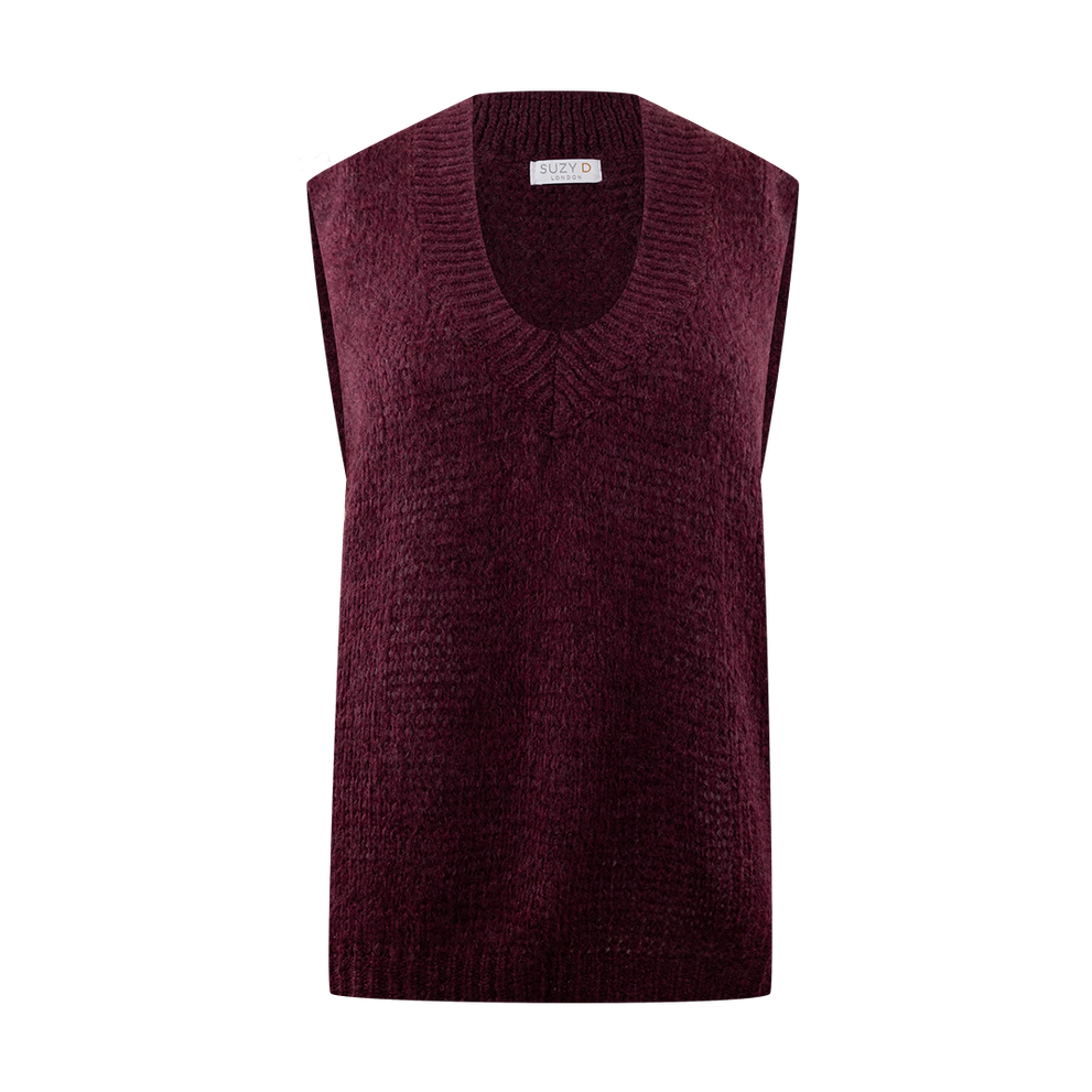 Suzy D Fedora Soft Maroon Knit V Neck