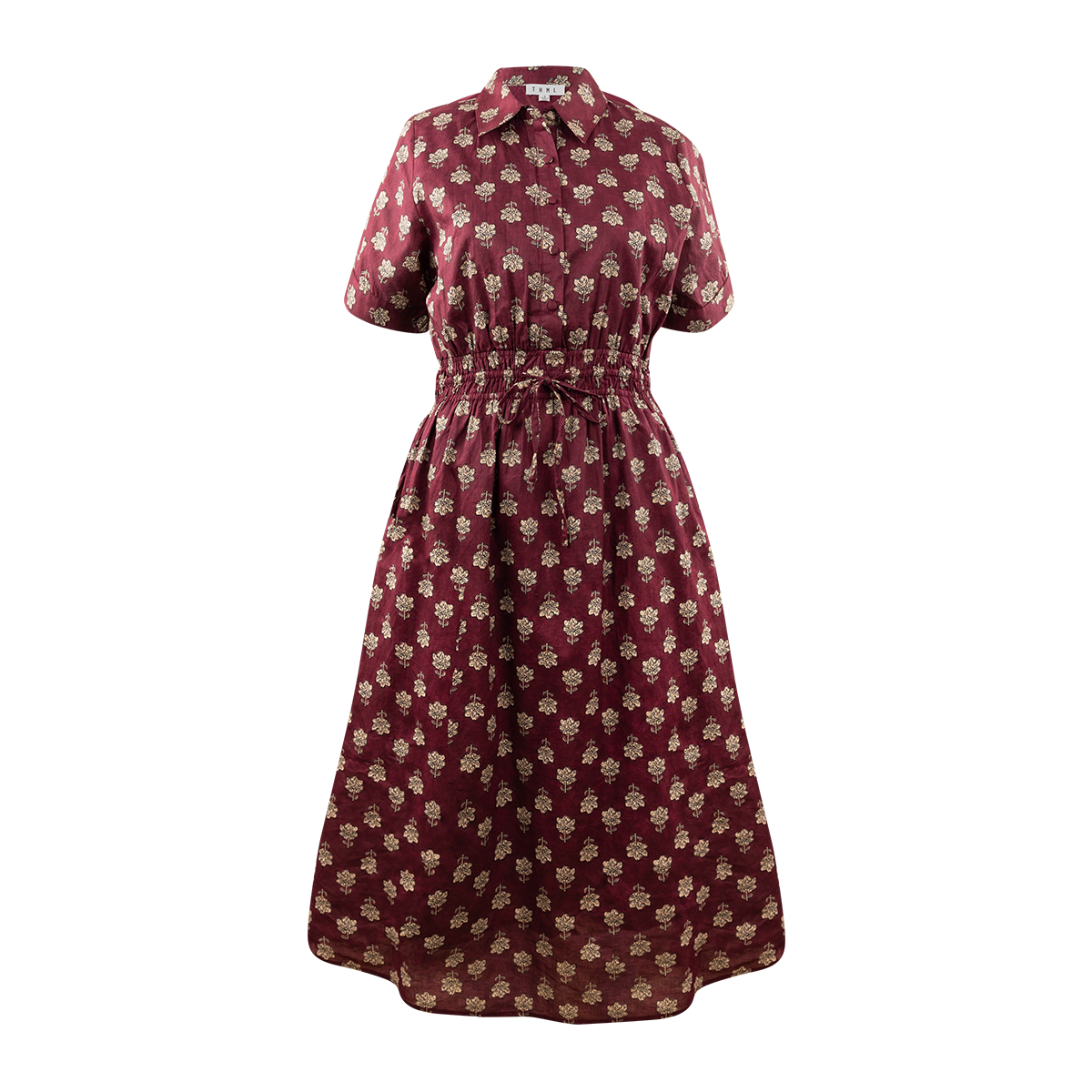 THML Clothing Smocked Midi Maroon Dress