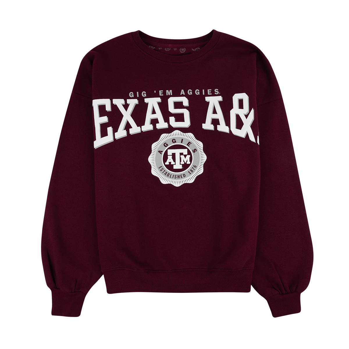 Texas A&M Pressbox Parthenon Puff Print Crewneck