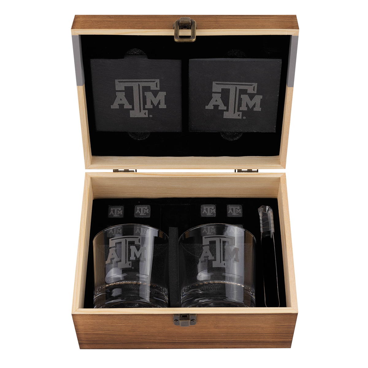 Texas A&M Rocks Glass Set with Wood Box and Eight Stone Ice Cubes