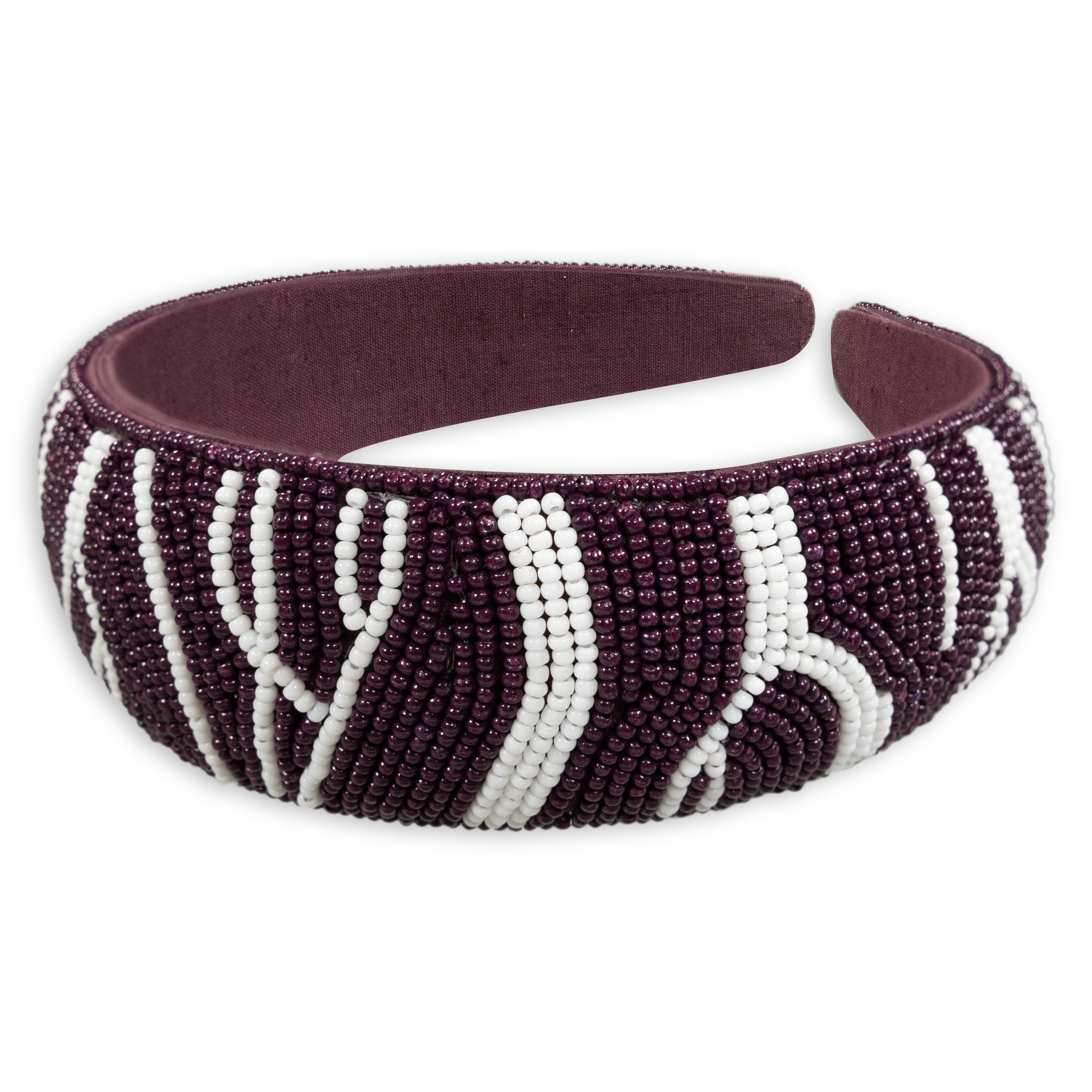 Maroon And White Beaded Zebra Headband